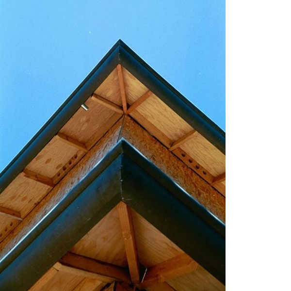 Two levels of Crecent Bullnose gutter, in bonderized steel, are a ...