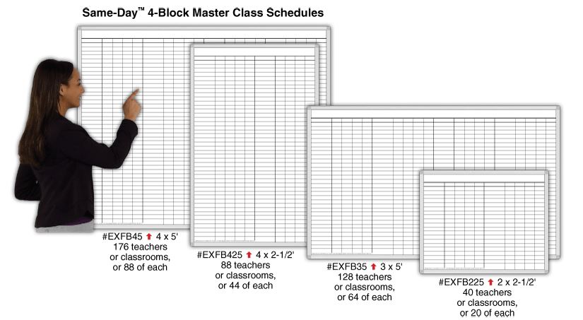4-Block Same-Day™ School Master Schedule Magnetic Dry-Erase Whiteboard ...